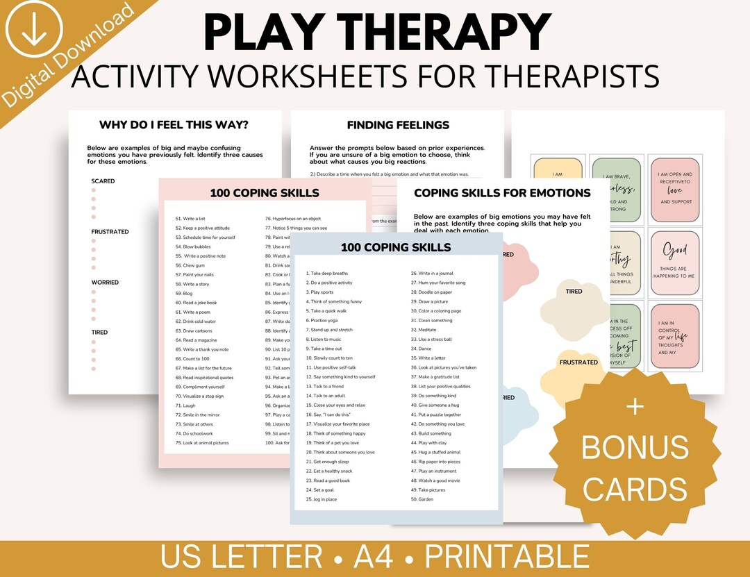 ADHD Play Therapy Worksheets for Kids & Teens | Printable Coping Skills ...
