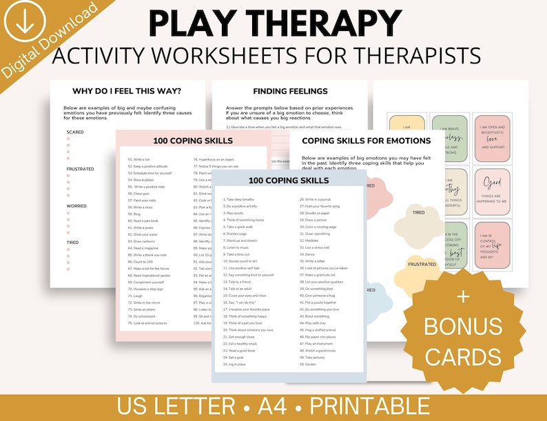 ADHD Play Therapy Worksheets for Kids & Teens | Printable Coping Skills ...