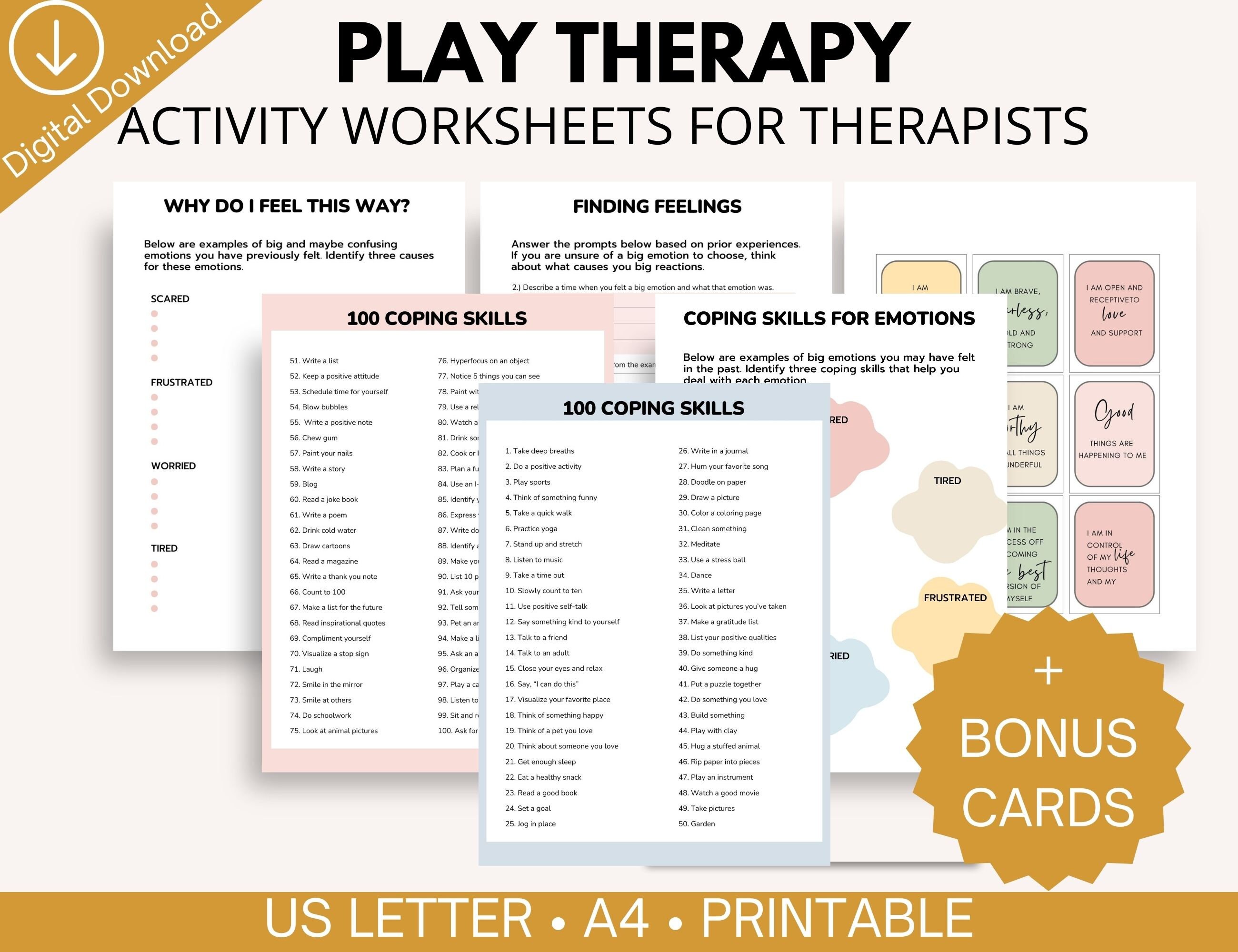 ADHD Play Therapy Worksheets for Kids & Teens | Printable Coping Skills ...