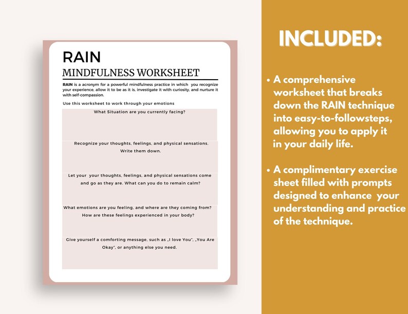 Rain Mindfulness Worksheet, Therapy Worksheet, Therapy Office Decor ...