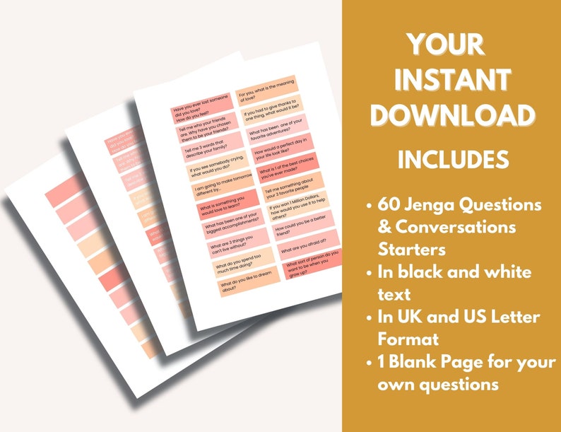 Jenga Conversation Starter Cards: 60 Printable Icebreaker Questions ...