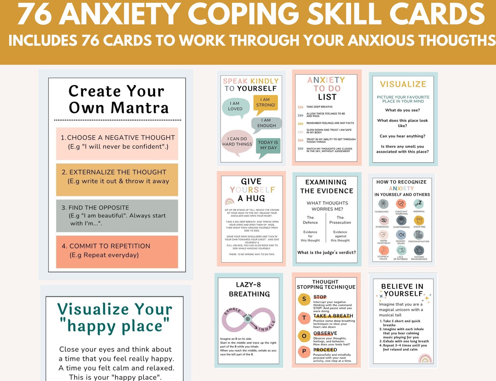 Anxiety Coping Skills Cards, Grounding Cards, Anxiety Cards, DBT ...