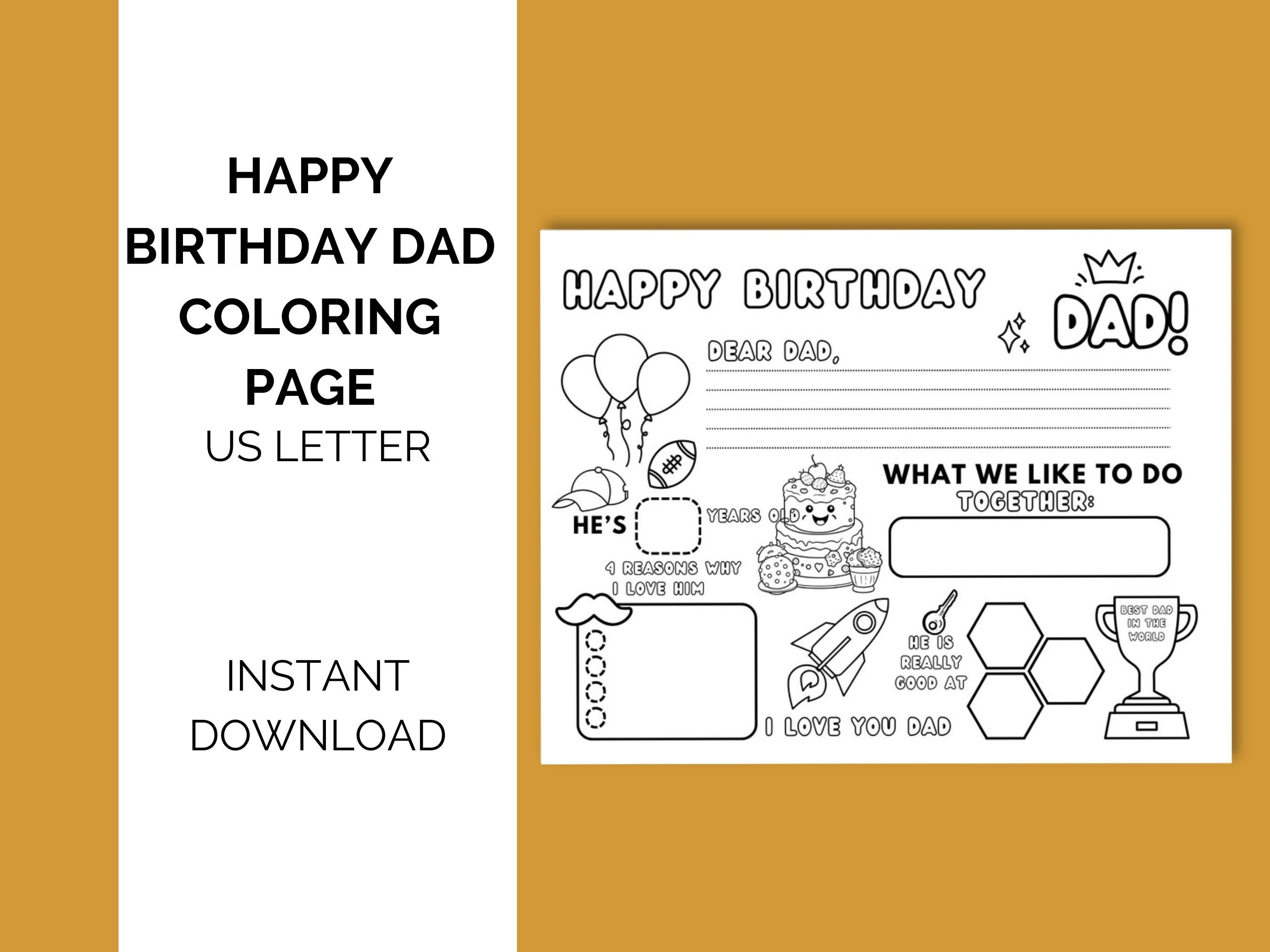 Happy Birthday Daddy Coloring Page, Printable Birthday Card for Dad ...