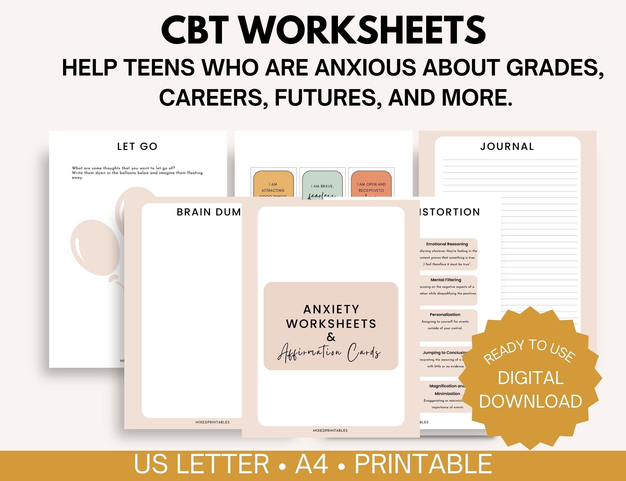 CBT Therapy Worksheets Cbt Bundle for Teens and Adults CBT Coping Skill ...