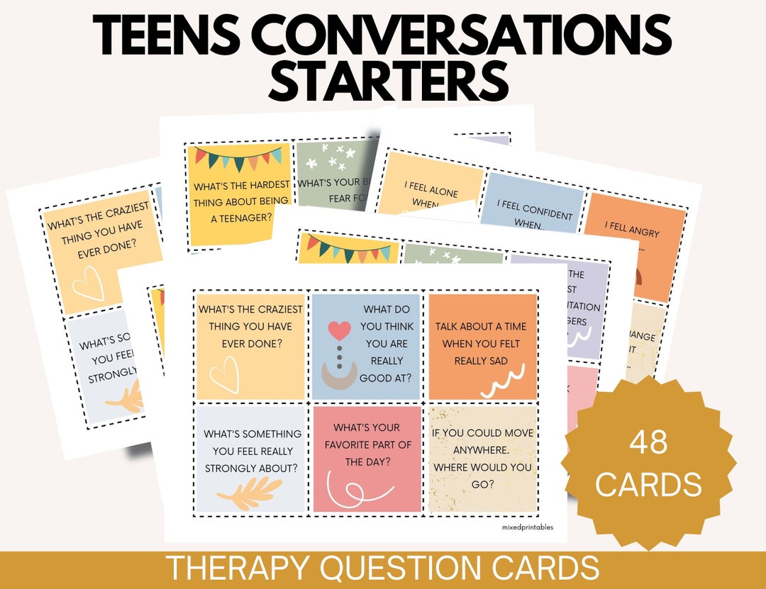 Therapy Question Cards for Teens, Counseling Flash Cards, Conversation ...
