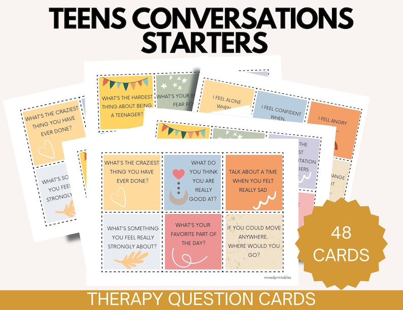 Therapy Question Cards for Teens, Counseling Flash Cards, Conversation ...