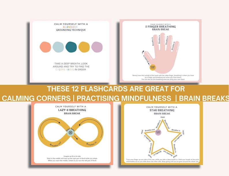 Breathing Cards, Calming Corner, Mental Health, Grounding Technique ...
