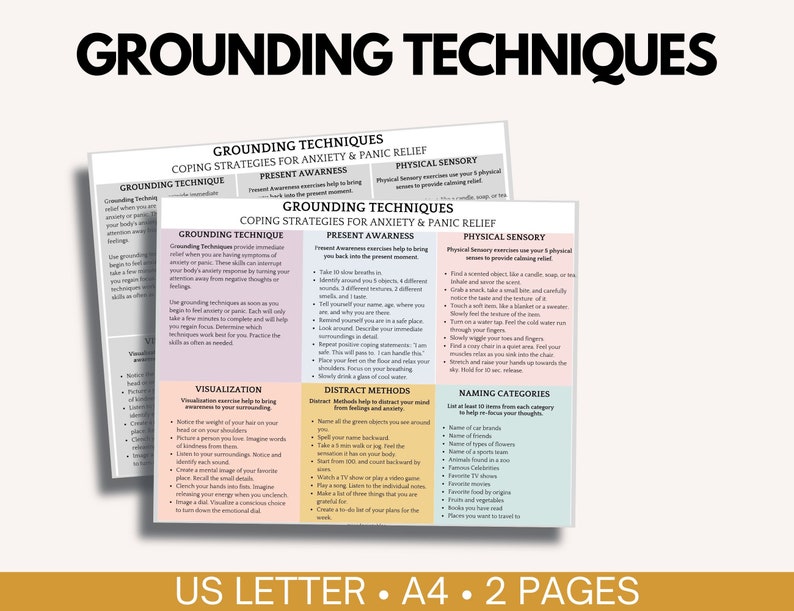 Grounding Techniques Cheat Sheet: Anxiety Coping Skills Cards (digital ...