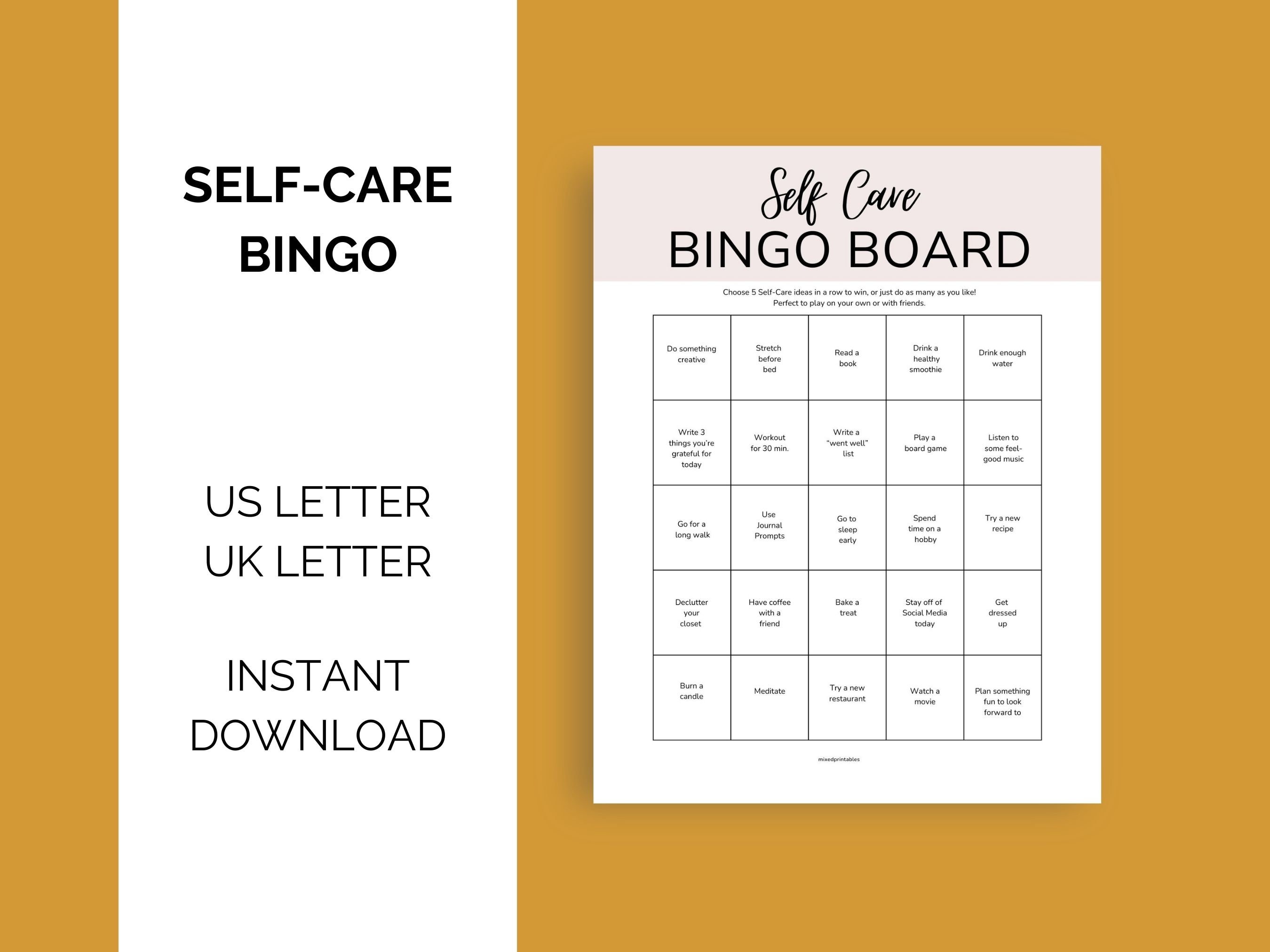 Self Care Bingo, Printable, Mental Health, Mindfulness, Wellness, Self ...