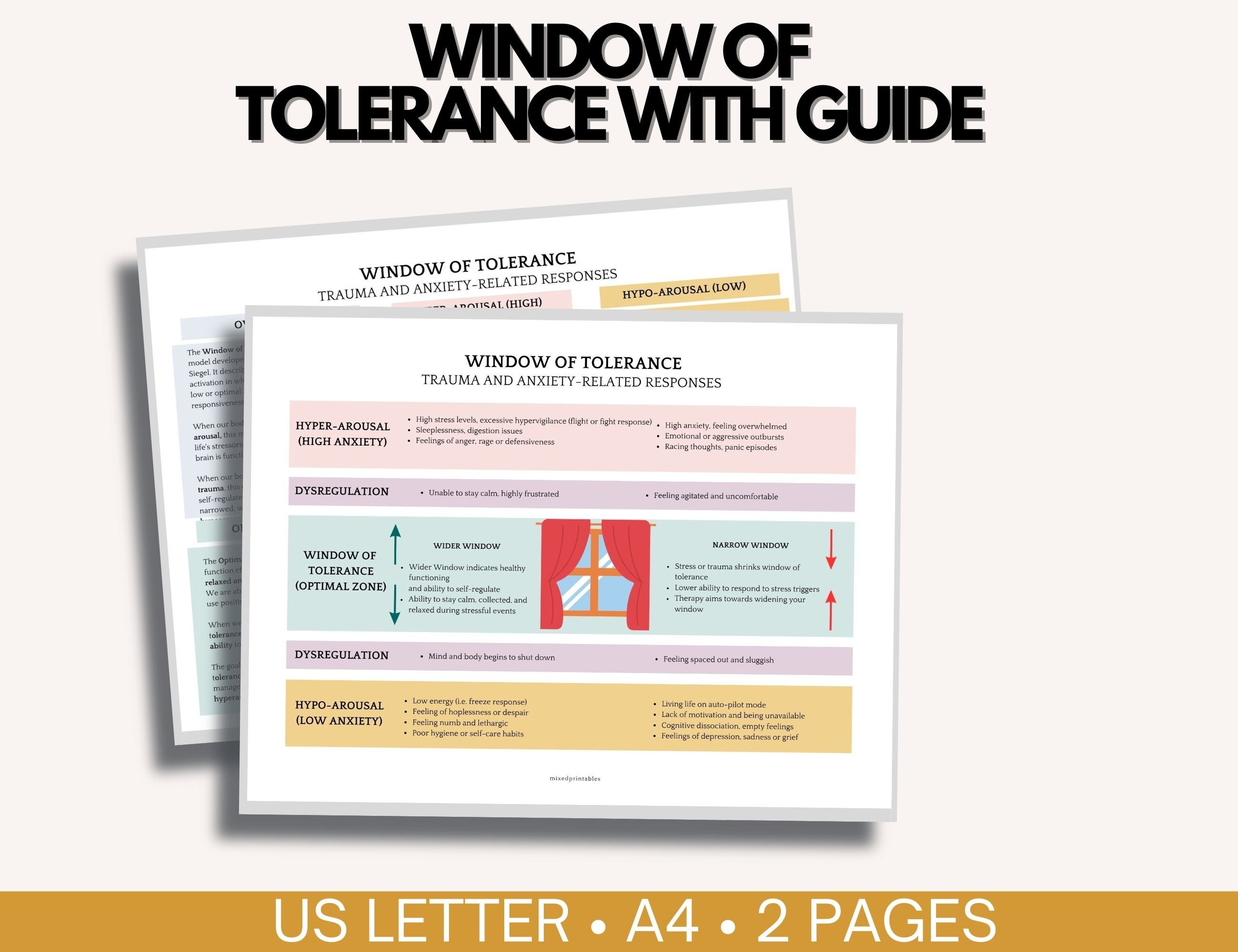 Window of Tolerance Worksheet, Window of Tolerance, Trauma Therapy, CBT ...