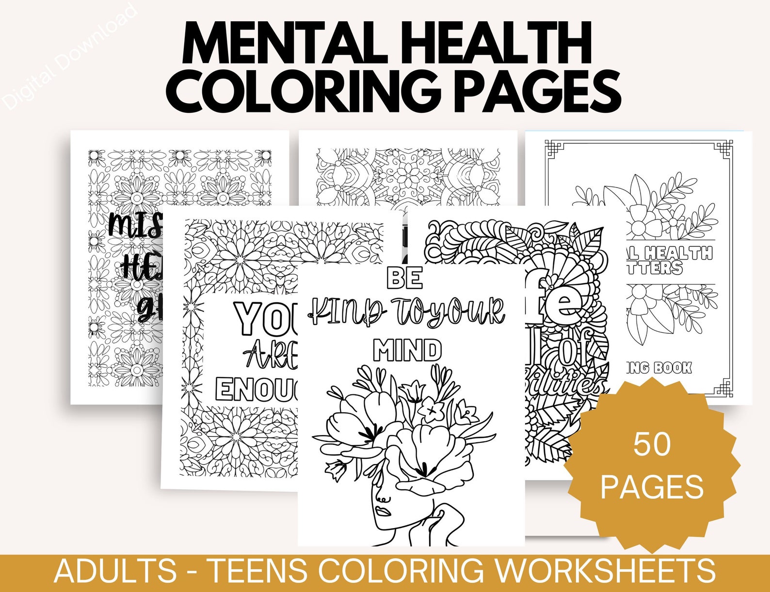 50 Adult Coloring Pages for Mental Health and Relaxation Printable ...