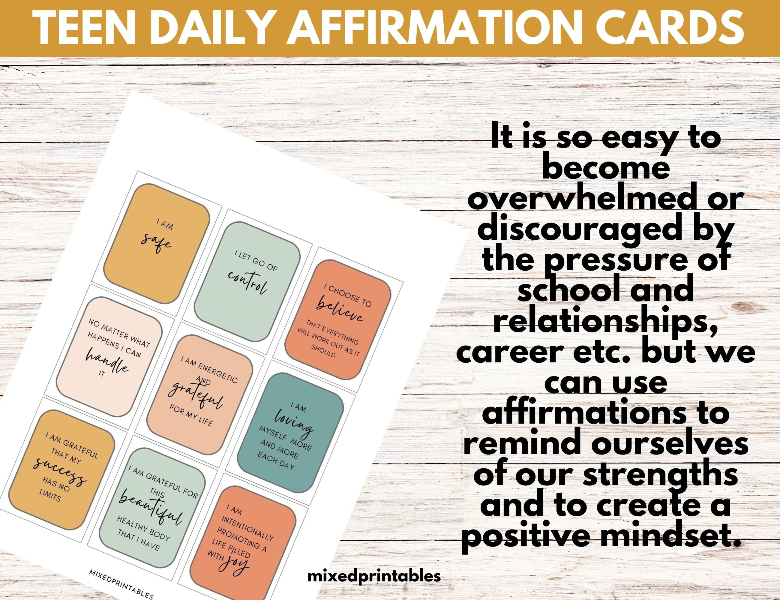 Affirmation Printable Cards for Teens, Anxiety Pocket Cards, Positive ...