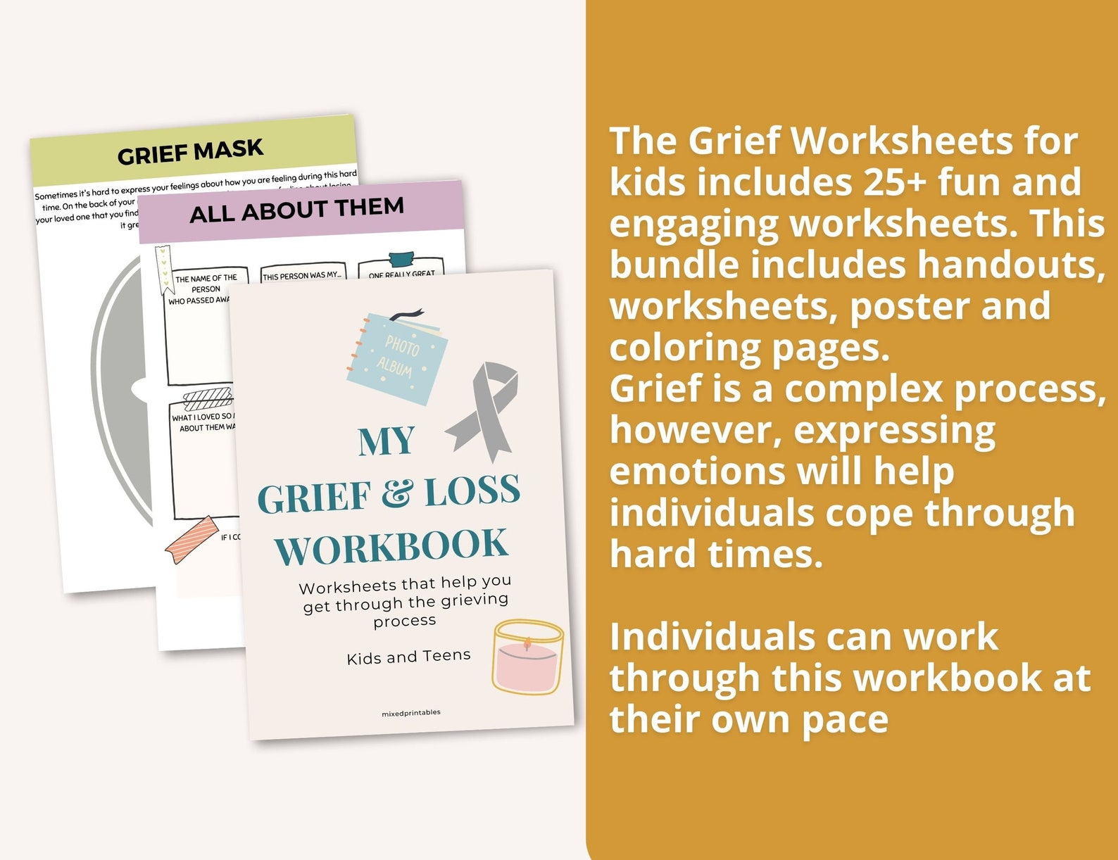 Grief Mental Health Worksheet, Healing Tool for Coping With Loss, Self ...