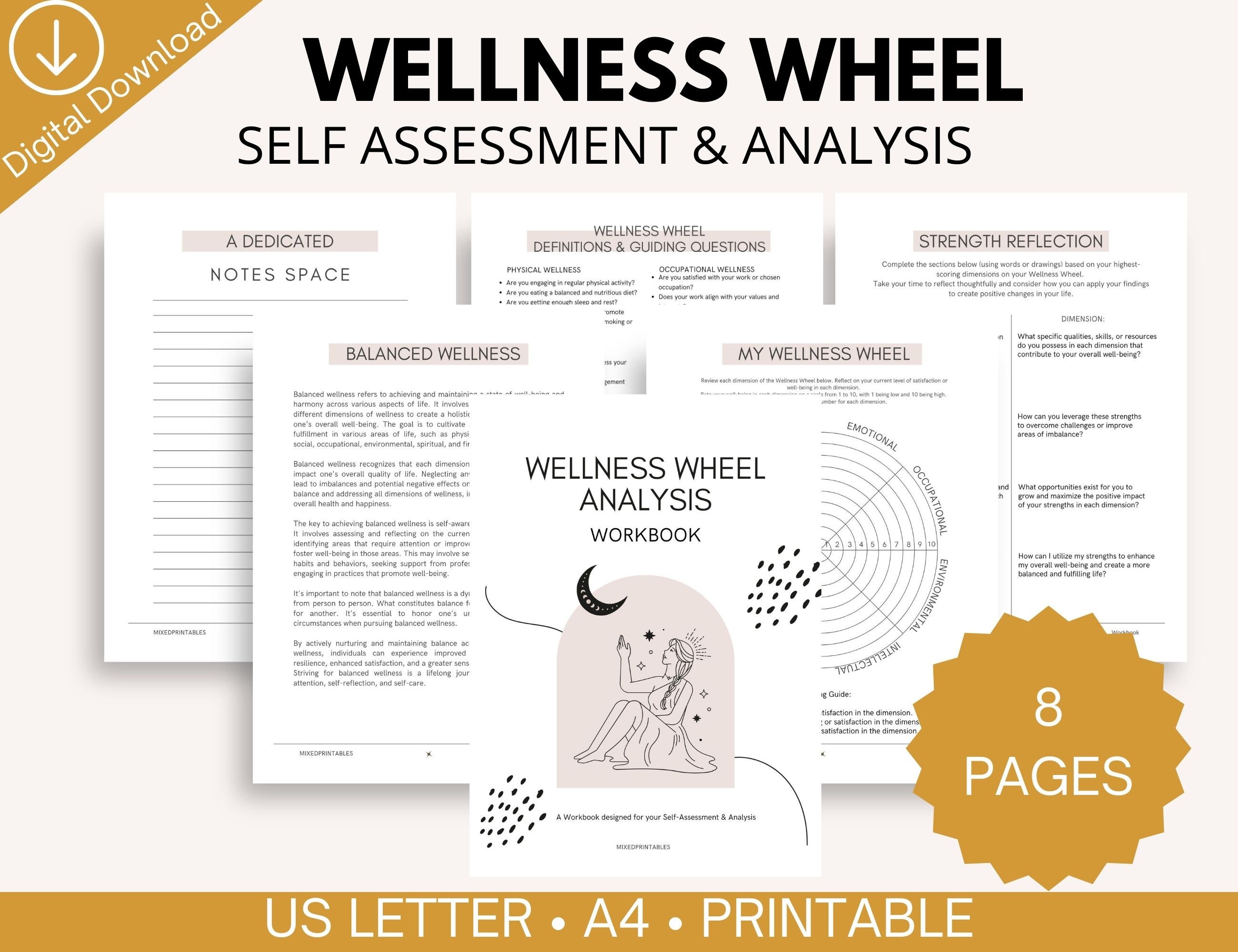 Wellbeing Wheel PDF | Mental Health Wellness Worksheet | Self ...