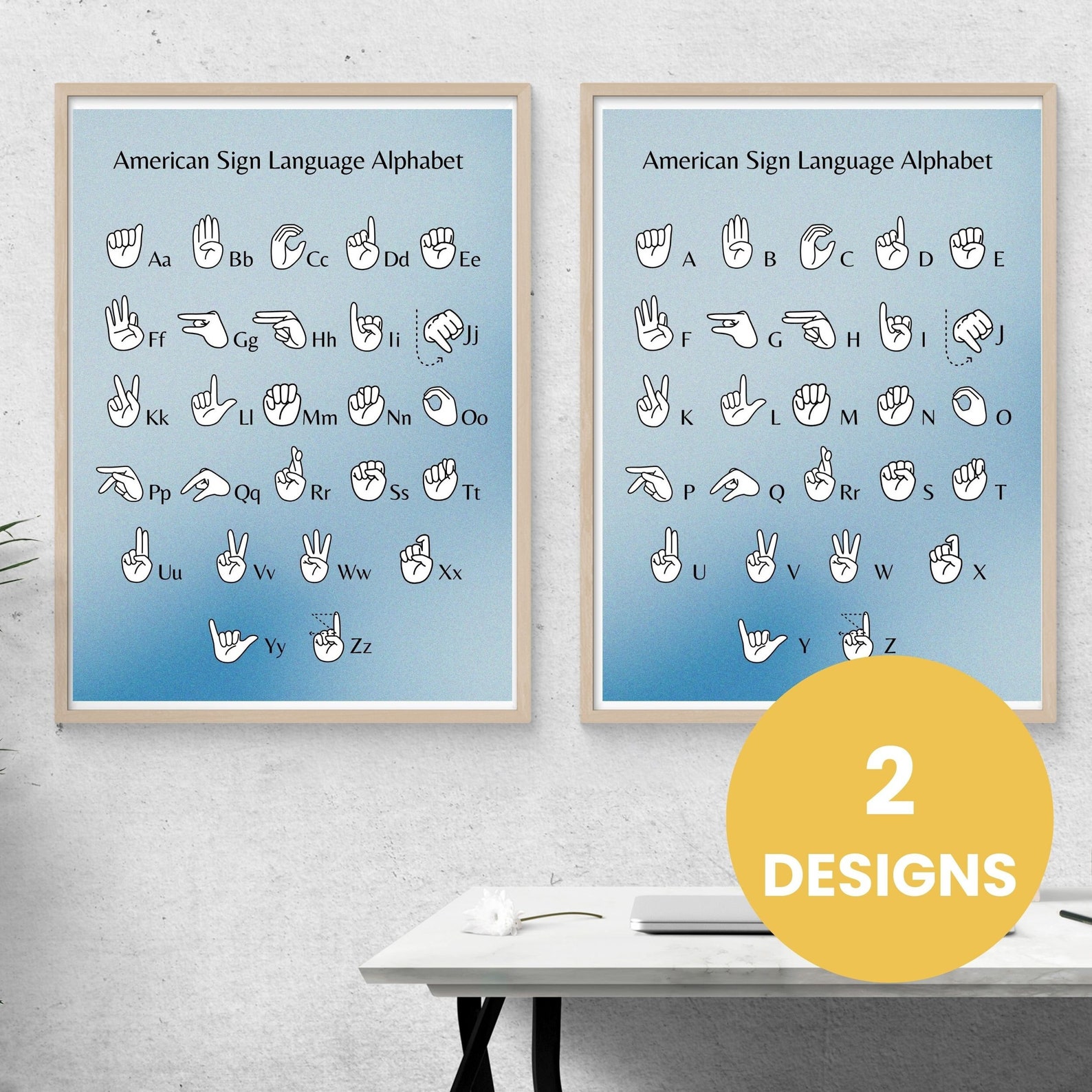 ASL Alphabet Poster Printable | Minimalist Blue Sign Language Wall Art ...