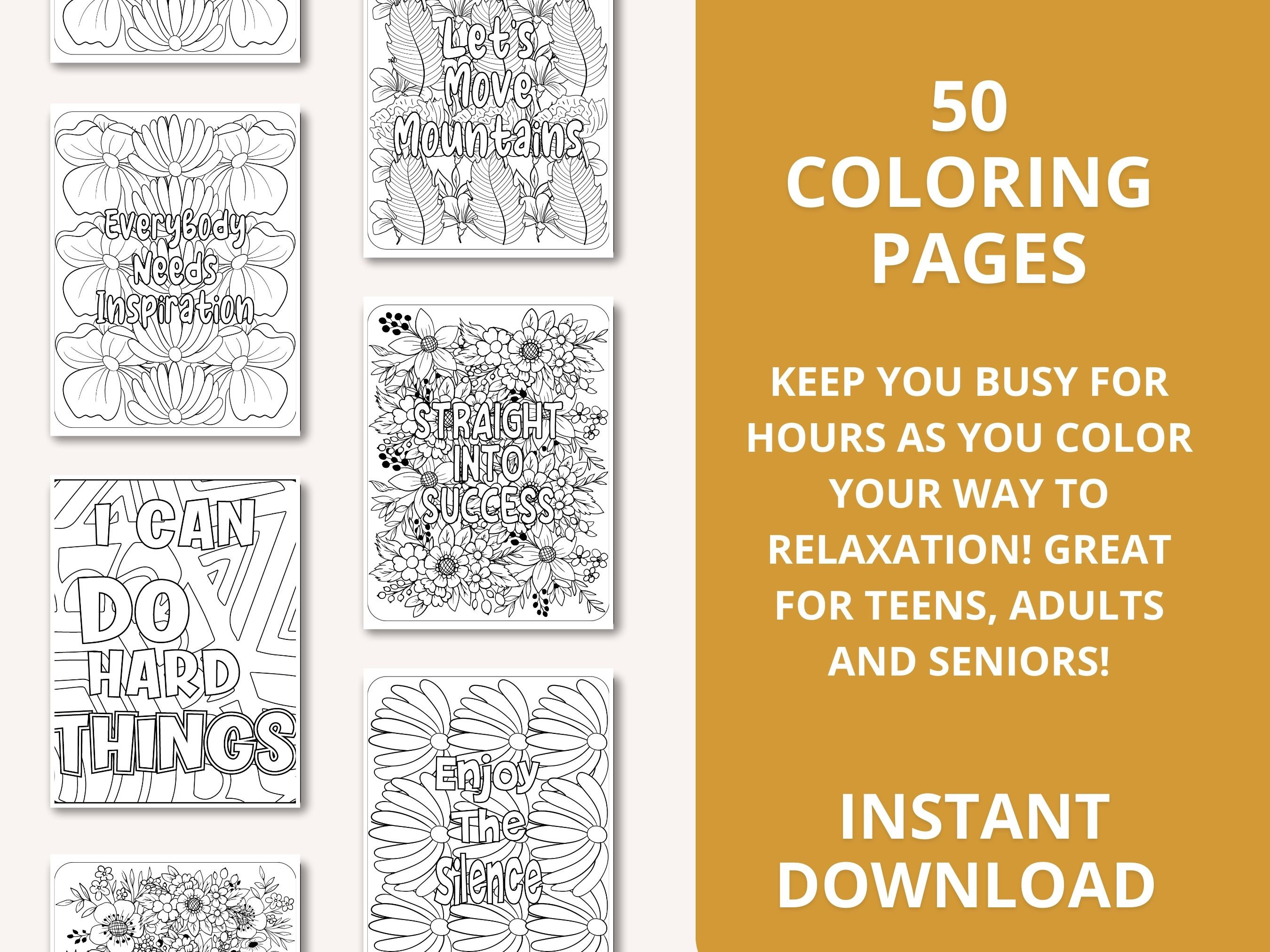 50 Mental Health Coloring Pages, Anxiety Relief, Therapy Art Coloring ...