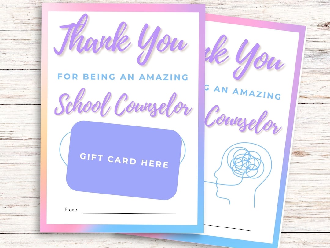 School Counselor Appreciation Gift Card Holder | Printable 5x7 Thank ...