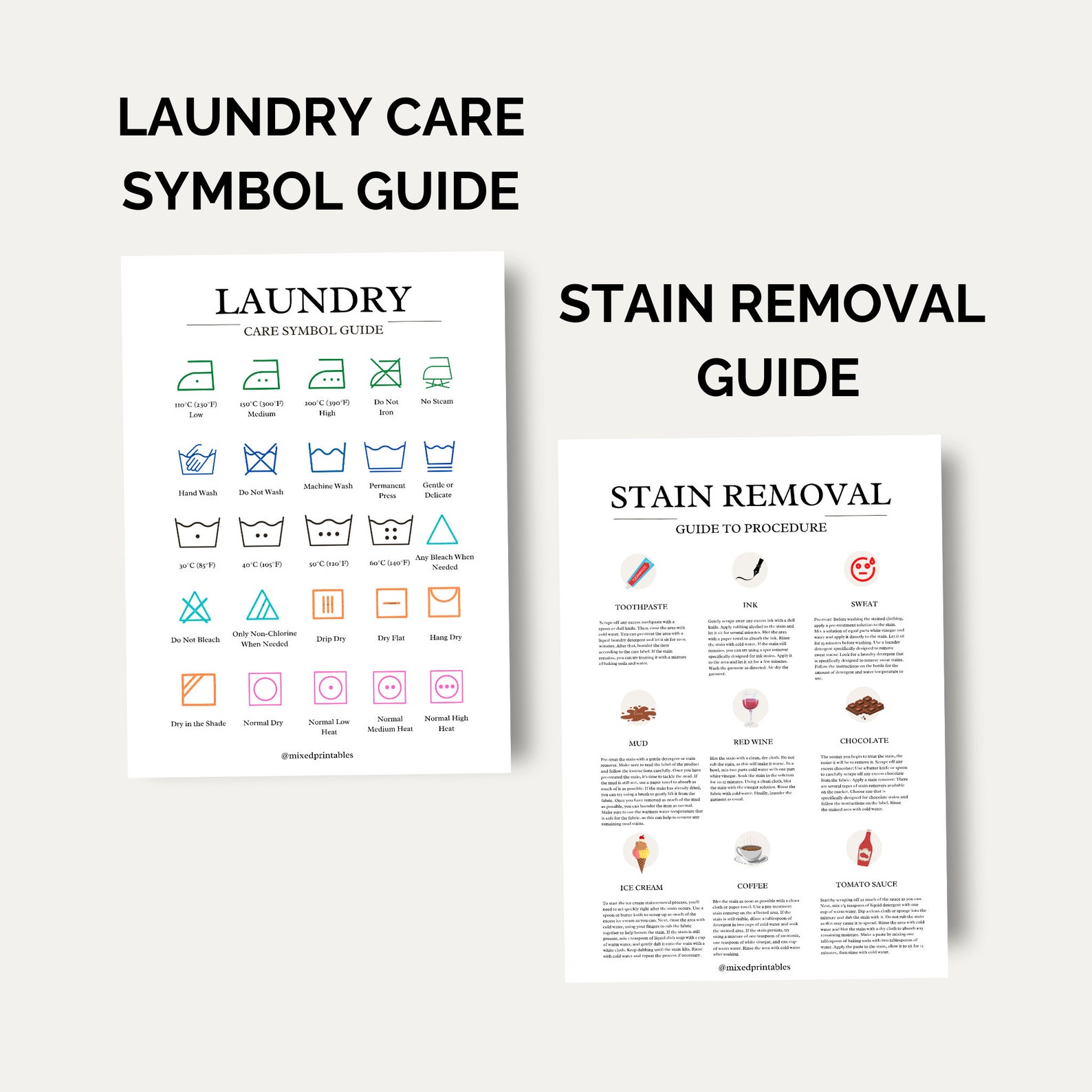 Laundry Room Care Guide Printable | Laundry Symbols Chart, Stain ...