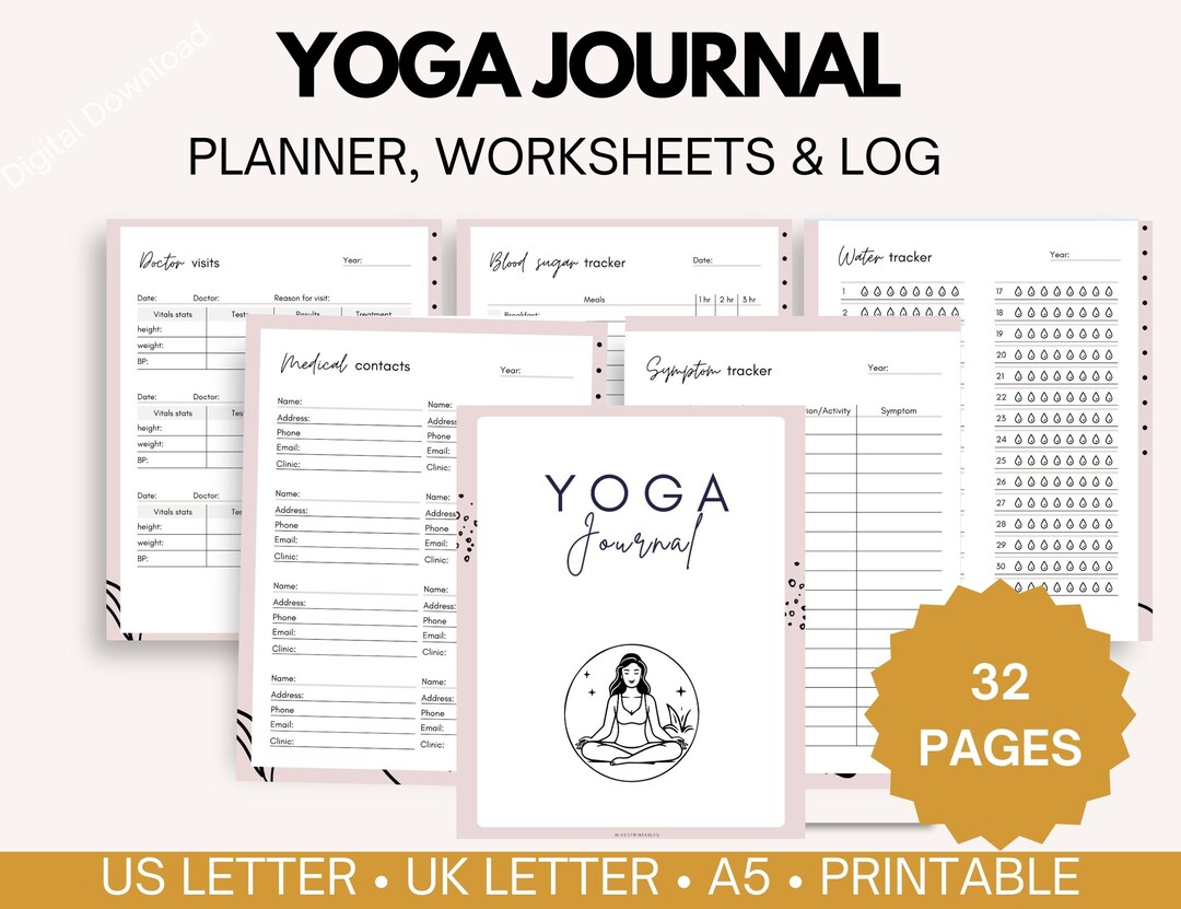 Yoga Journal Printable Digital Yoga Planner & Tracker Daily and Weekly ...