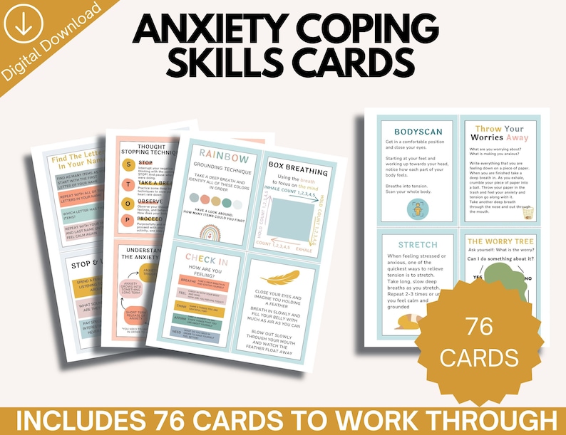 Anxiety Coping Skills Cards, Grounding Cards, Anxiety Cards, DBT ...
