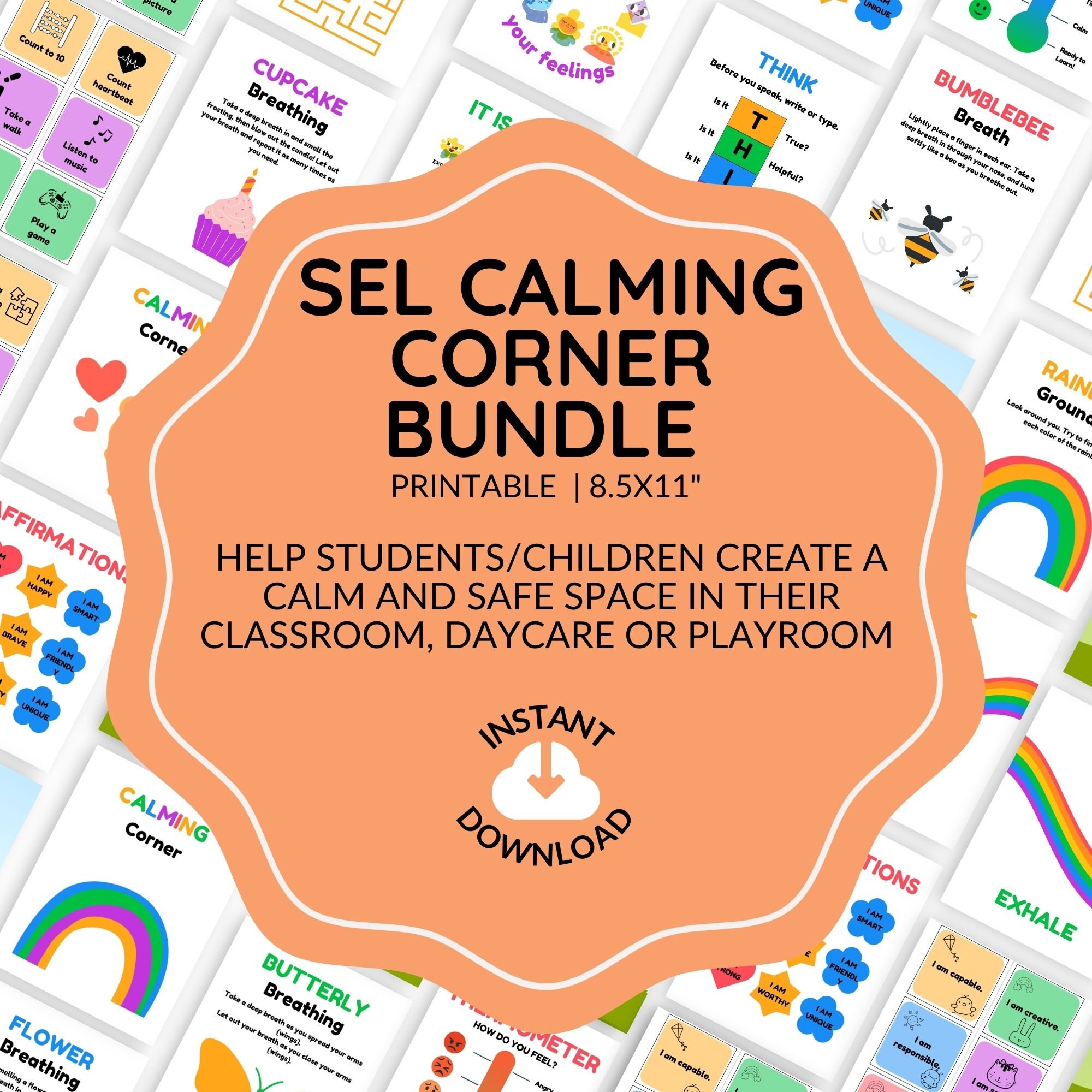 SEL Calming Corner Bundle | Printable Affirmation Cards, Calming Corner ...