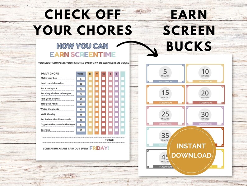 Screen Time Checklist How to Earn Screen Time Chart Daily - Etsy