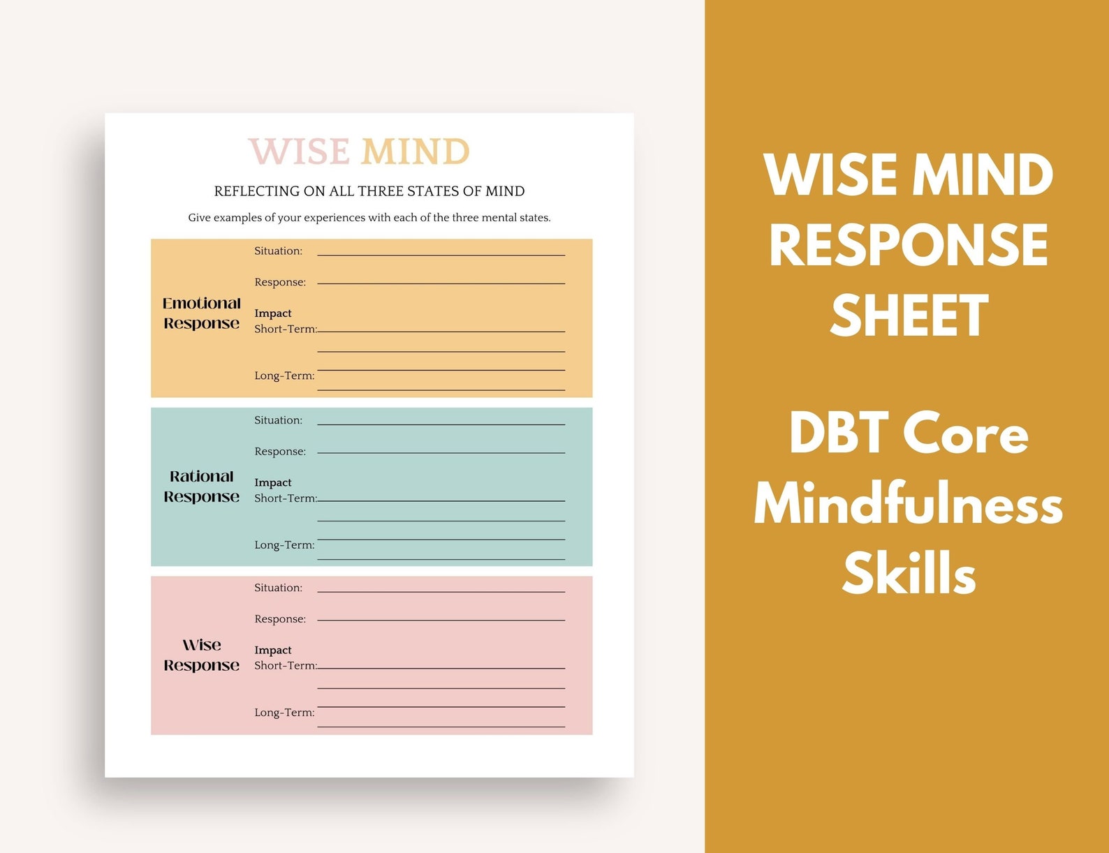 DBT Wise Mind Worksheet PDF | States of Mind Printable | Emotional ...