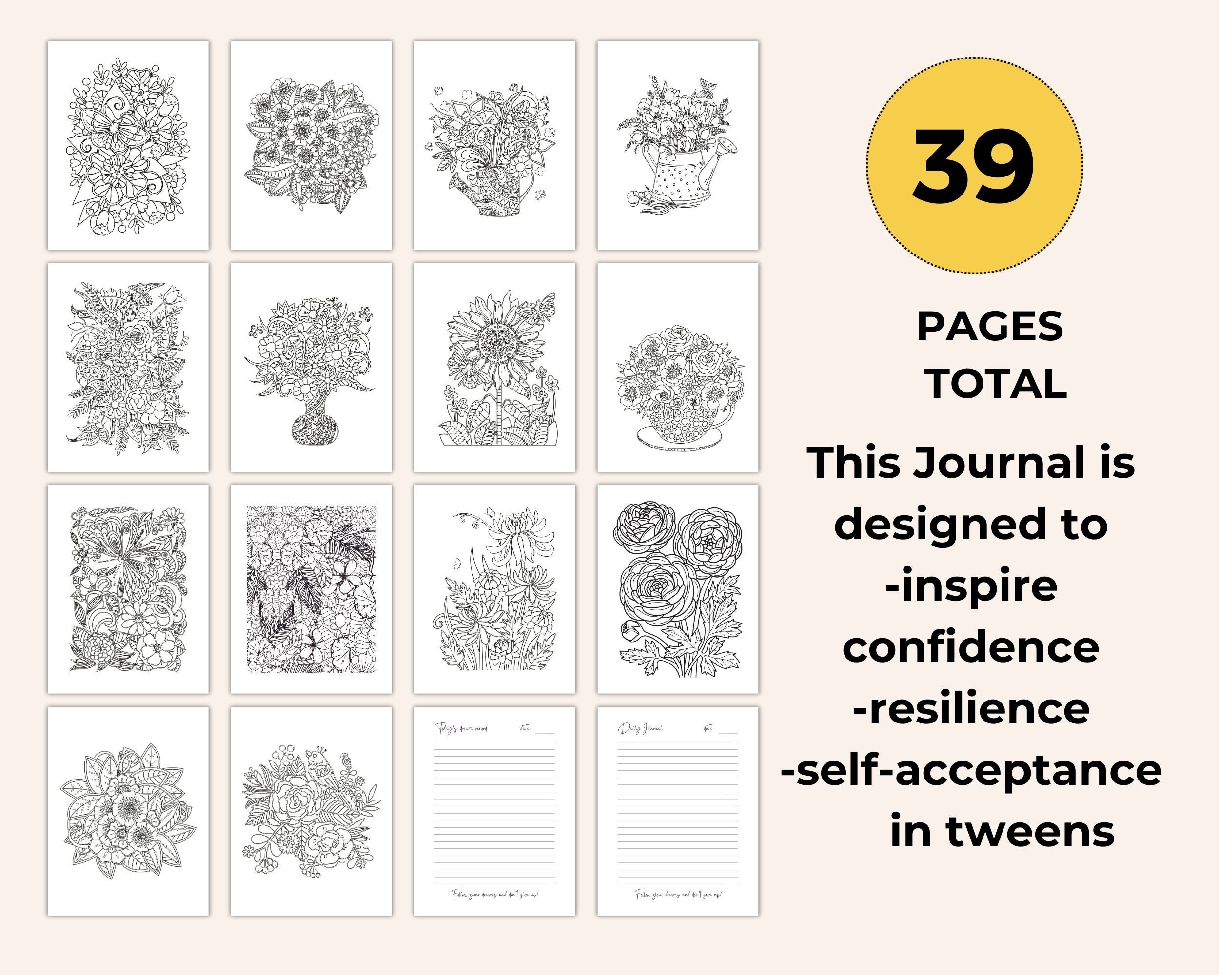 Floral Flower Coloring Pages, Digital and Printable Mindfulness ...