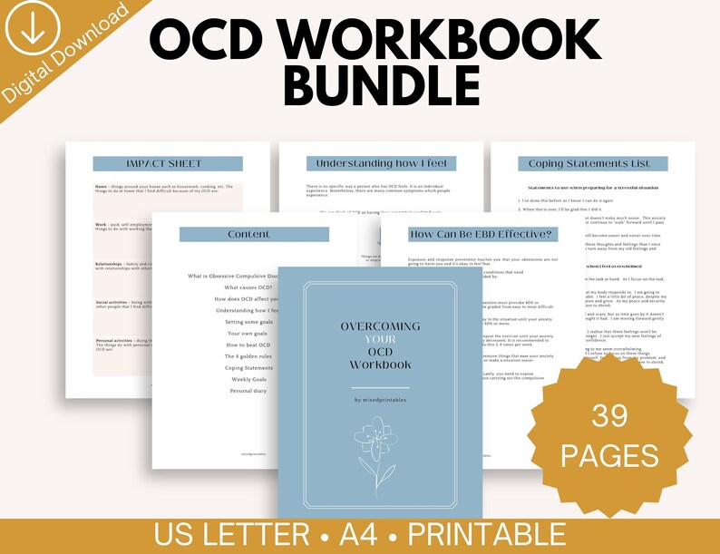 CBT for OCD Therapy Worksheets Bundle, Obsessive Compulsive Disorder ...
