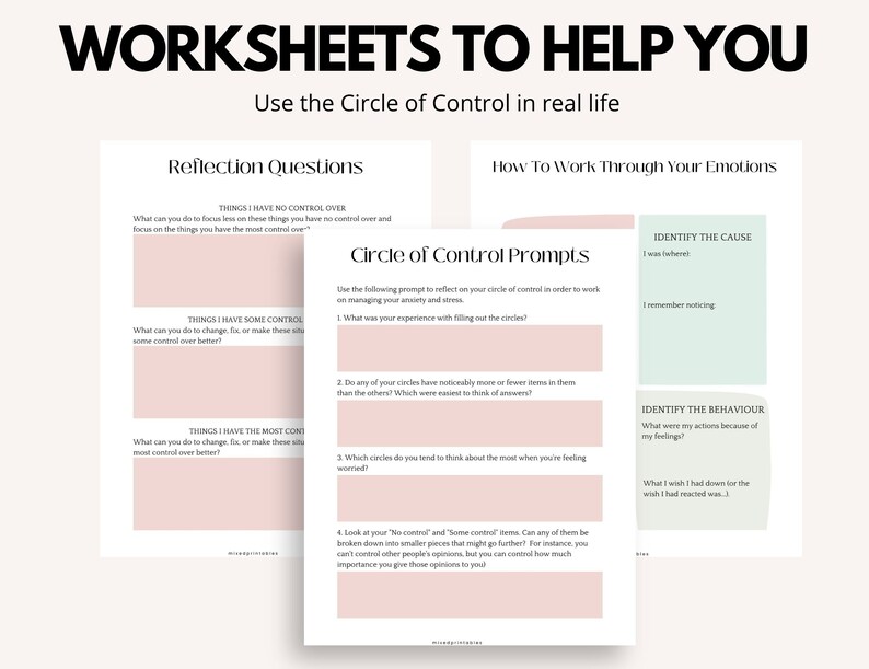 The Circle of Control and Influence Worksheets and Psychoeducation Tool ...
