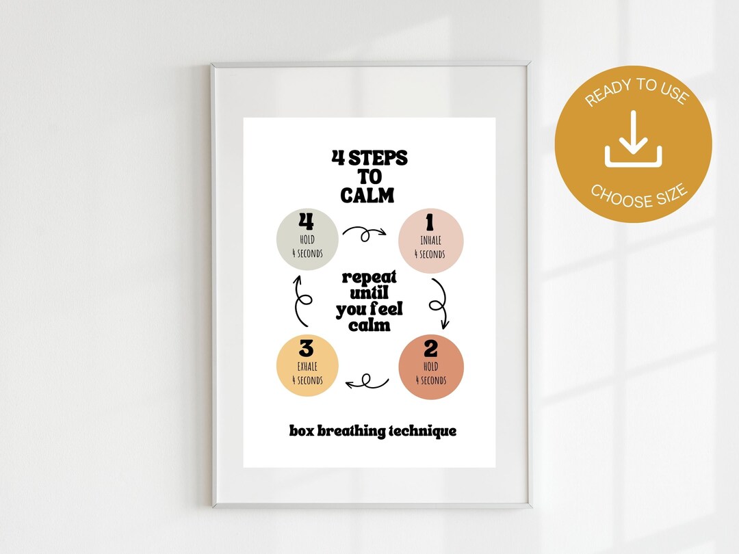 Box Breathing Wall Art Printable | Mindfulness Poster | Therapy Office ...