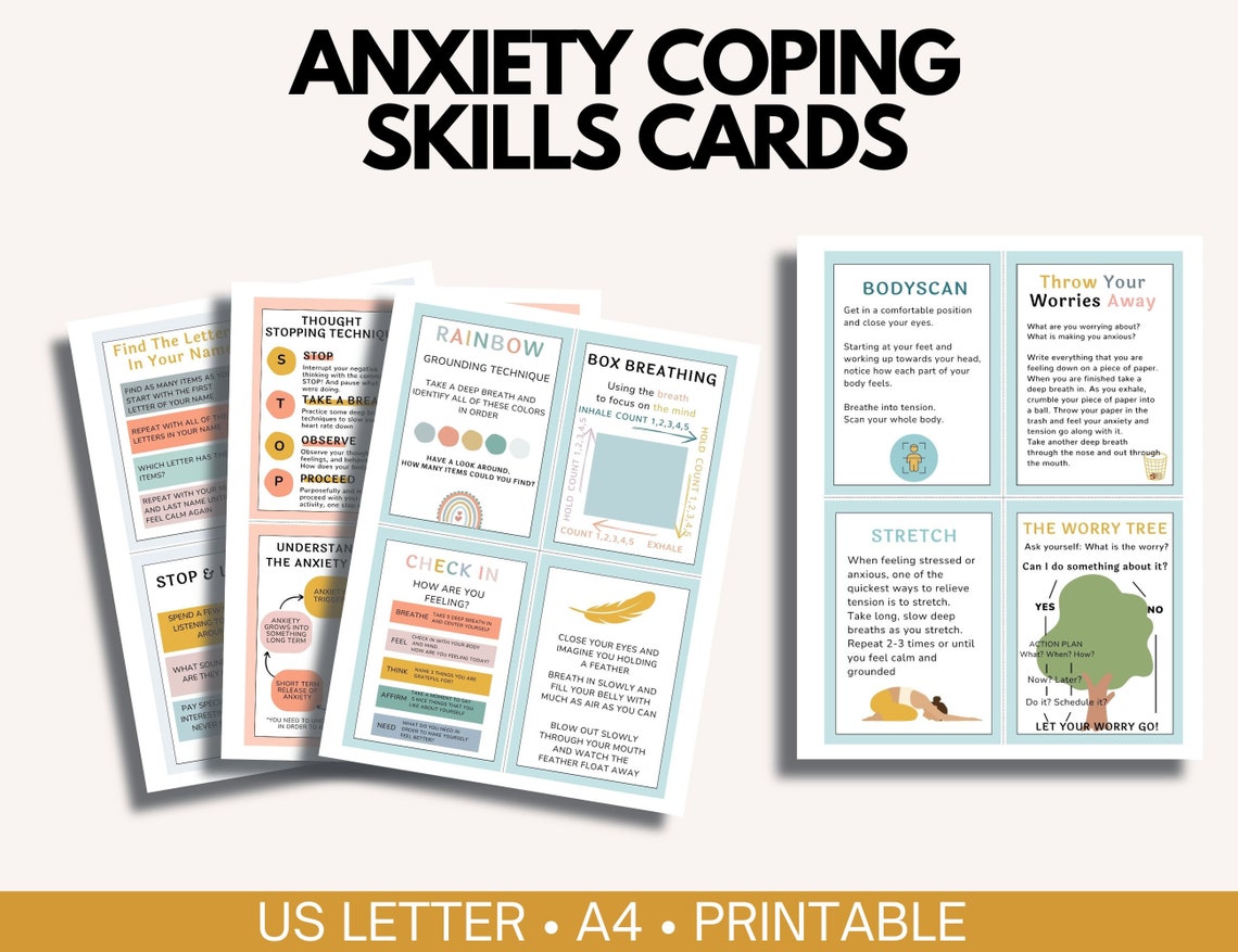 Anxiety Coping Skills Cards, Grounding Cards, Anxiety Cards, DBT ...
