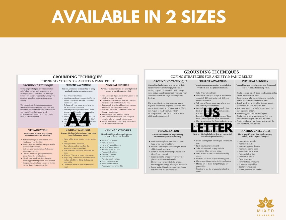 Grounding Techniques Cheat Sheet: Anxiety Coping Skills Cards (digital ...