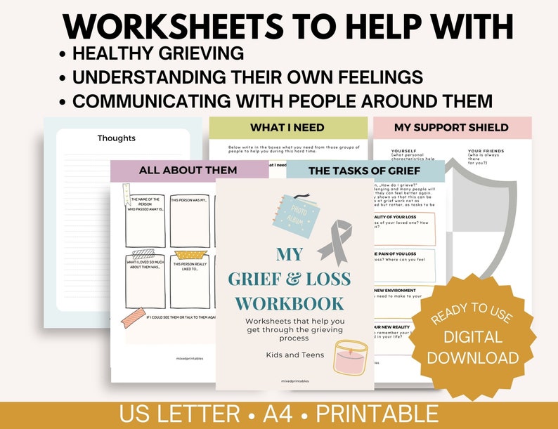 Grief Mental Health Worksheet, Healing Tool for Coping With Loss, Self ...