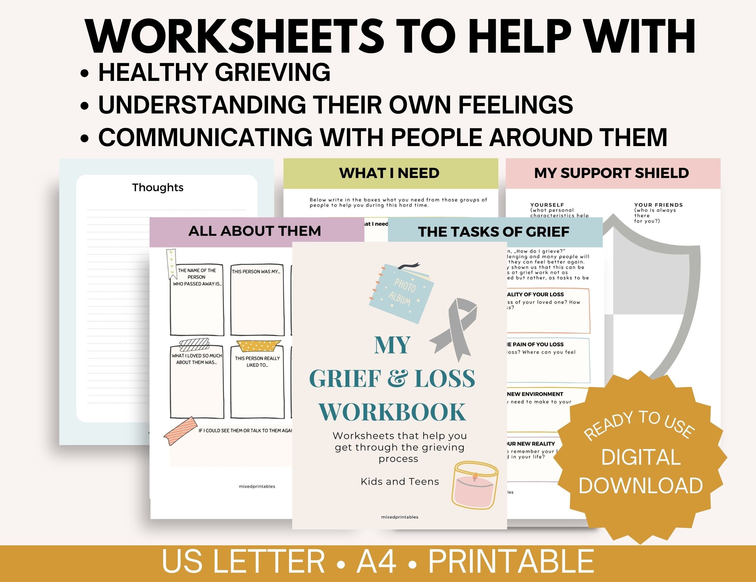 Grief Mental Health Worksheet, Healing Tool for Coping With Loss, Self ...