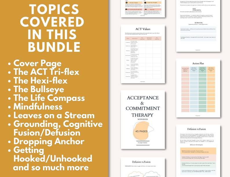 Acceptance and Commitment Therapy Worksheets, ACT Worksheets, ACT ...