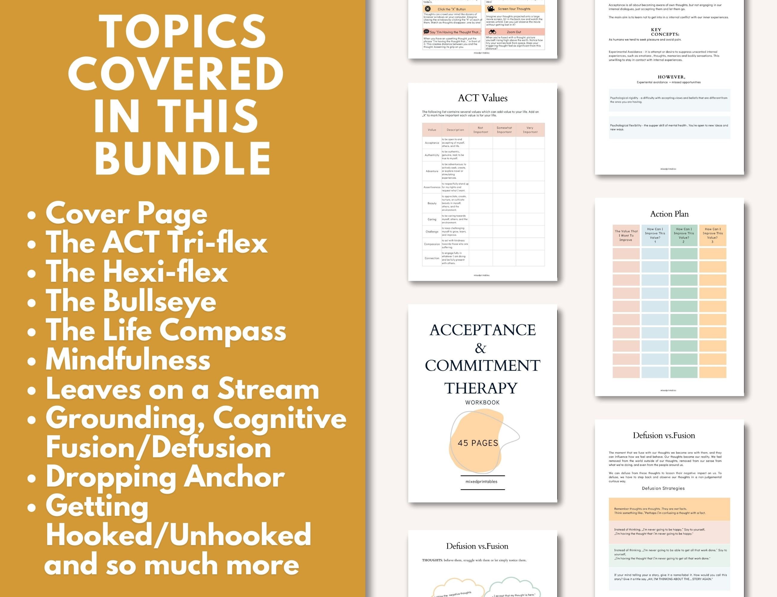 Acceptance and Commitment Therapy Worksheets, ACT Worksheets, ACT ...