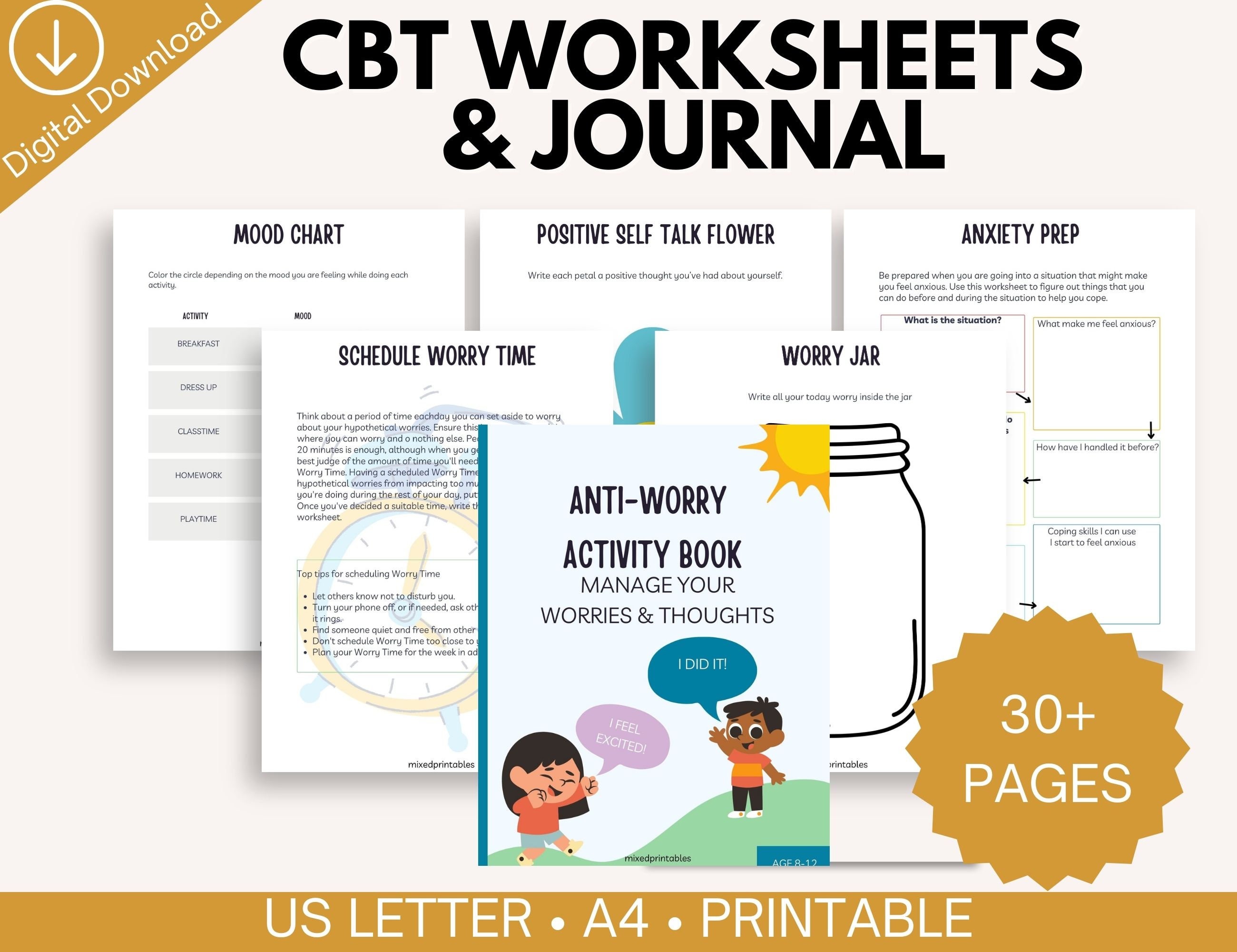 Anxiety Therapy Workbook Printable Worksheets for Panic Worry and ...