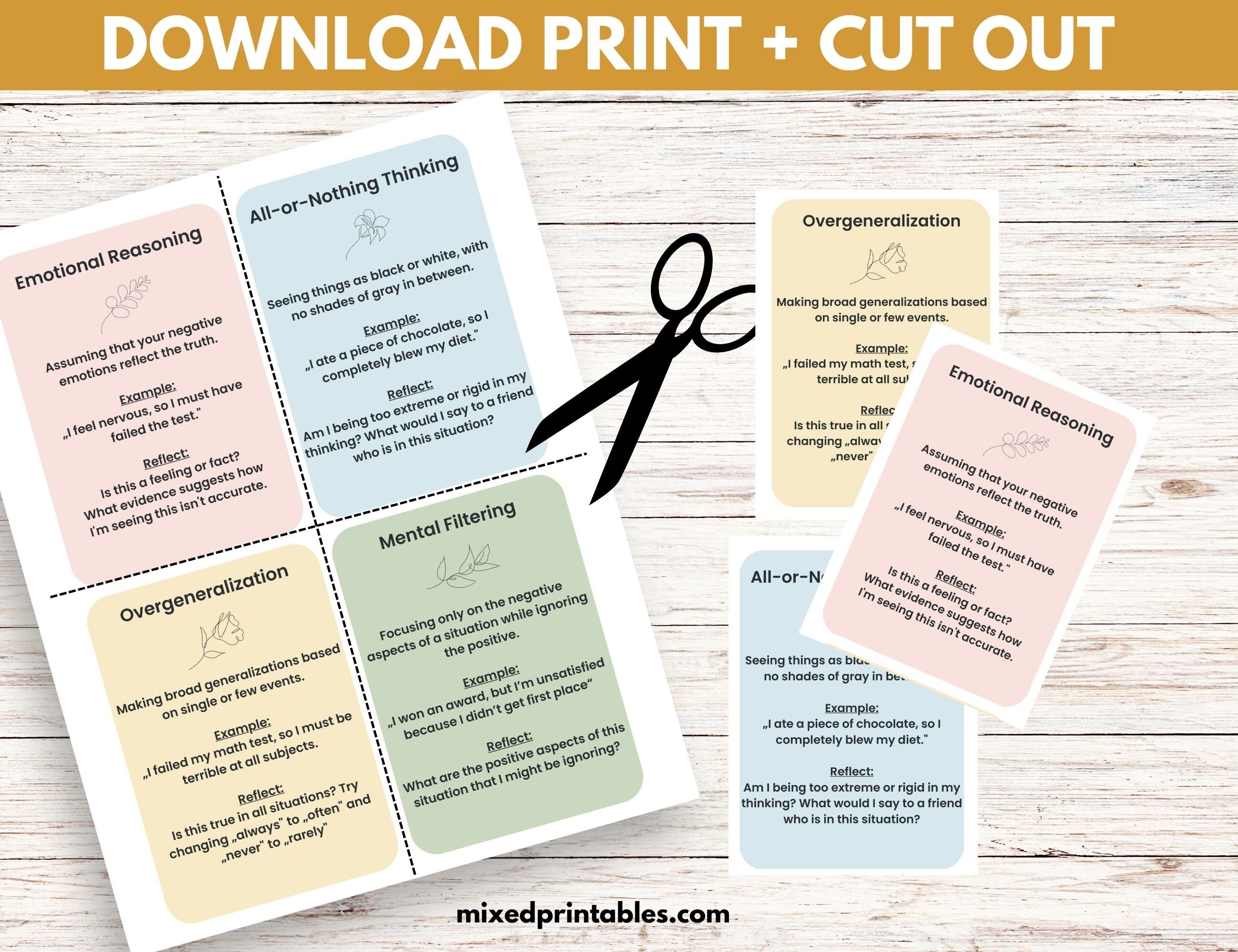 Cognitive Distortion Cards Flashcards, Thinking Errors, Unhelpful ...