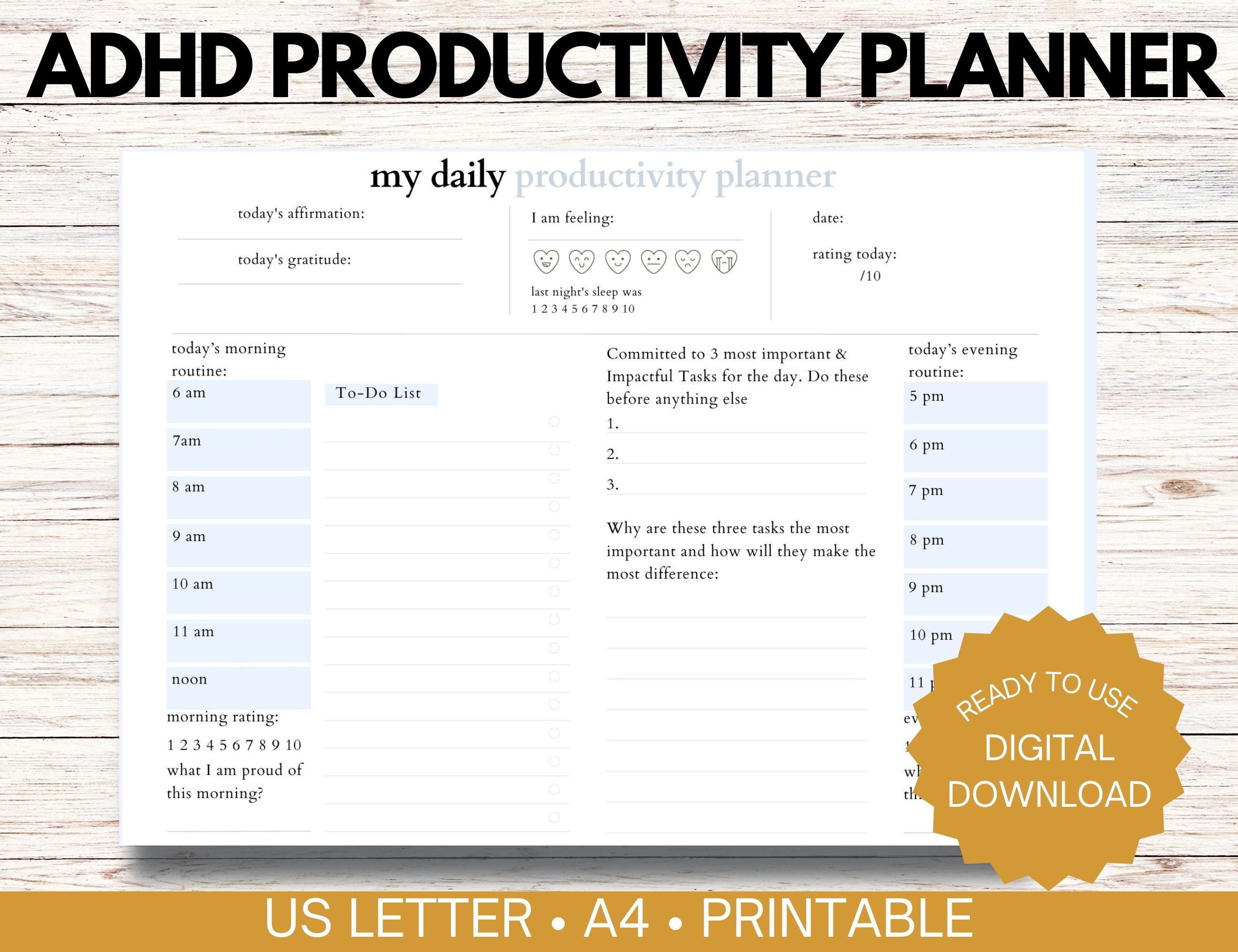 ADHD Productivity Planner Printable Adult ADHD Journal Self - Etsy