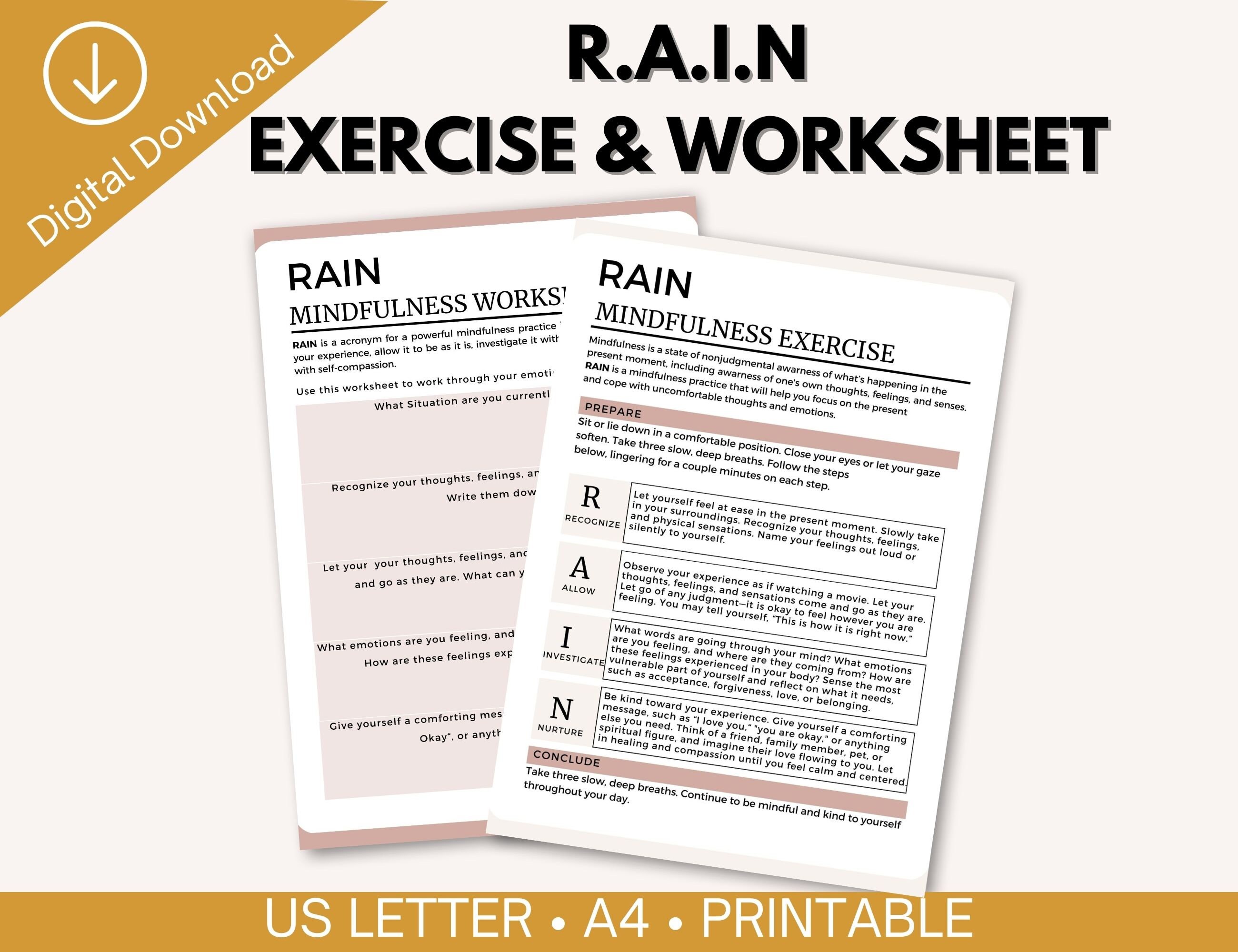 Rain Mindfulness Worksheet, Therapy Worksheet, Therapy Office Decor ...