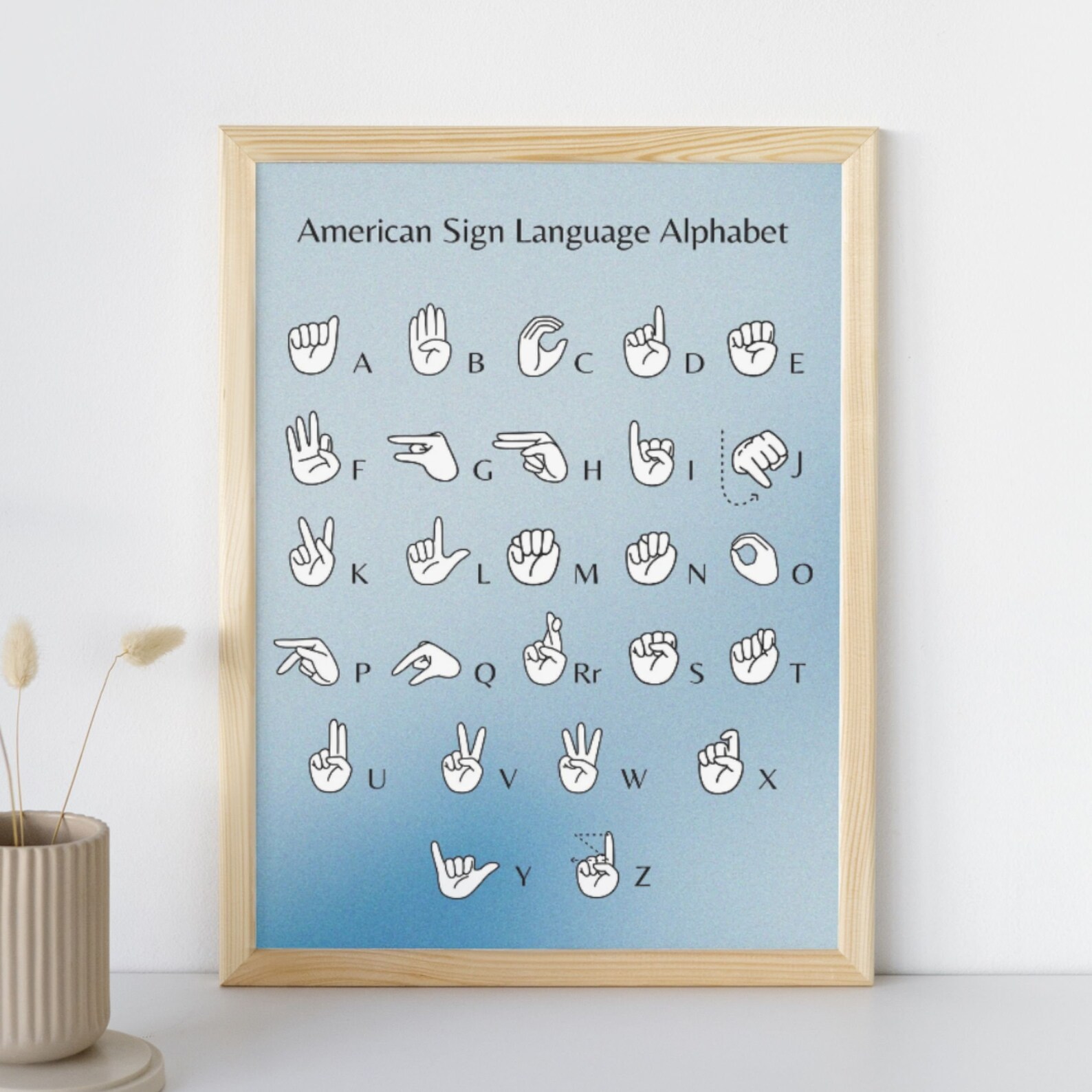 ASL Alphabet Poster Printable | Minimalist Blue Sign Language Wall Art ...