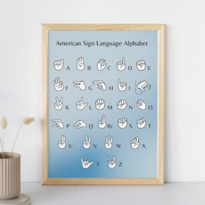 ASL Alphabet Poster Printable | Minimalist Blue Sign Language Wall Art ...