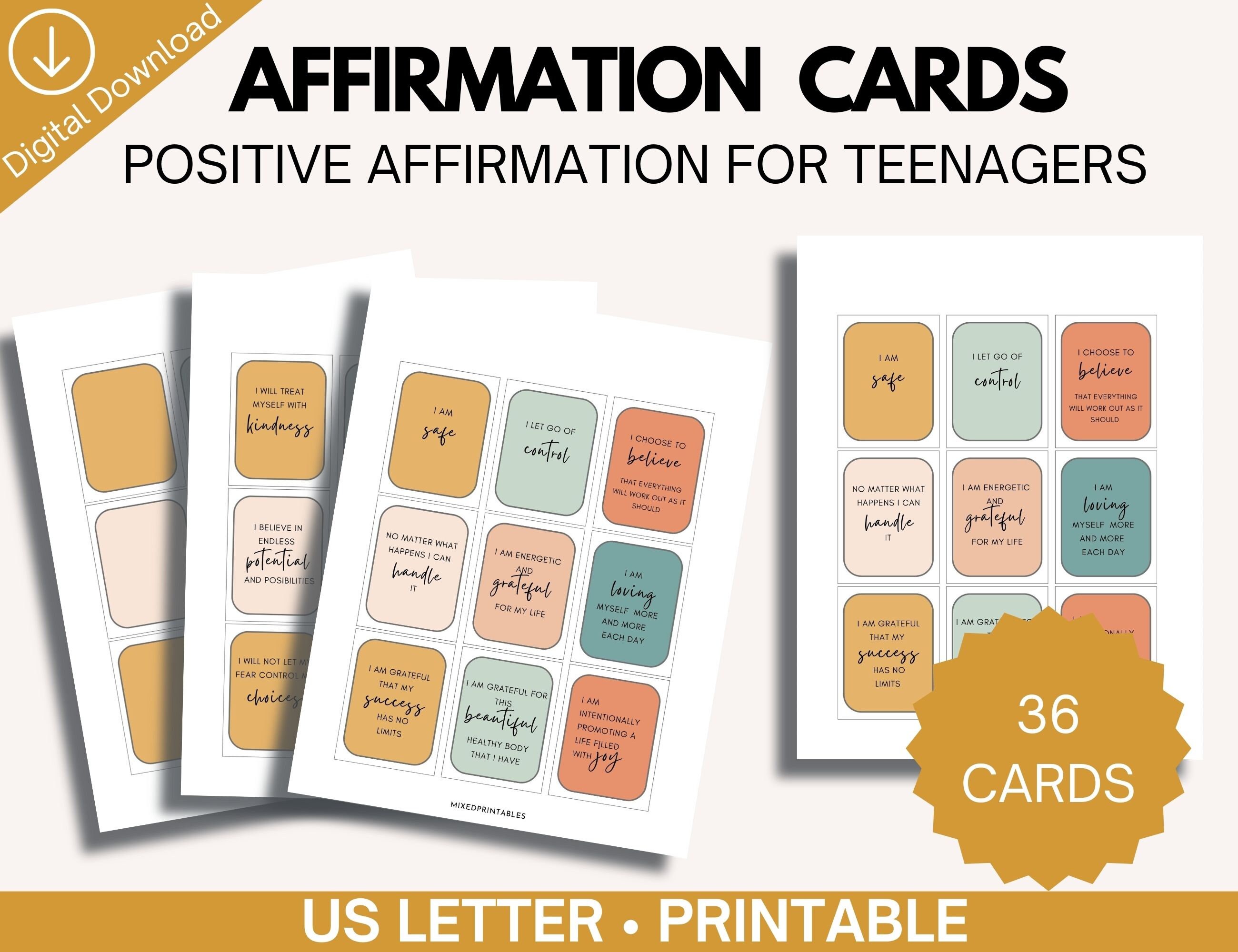 Affirmation Printable Cards for Teens, Anxiety Pocket Cards, Positive ...