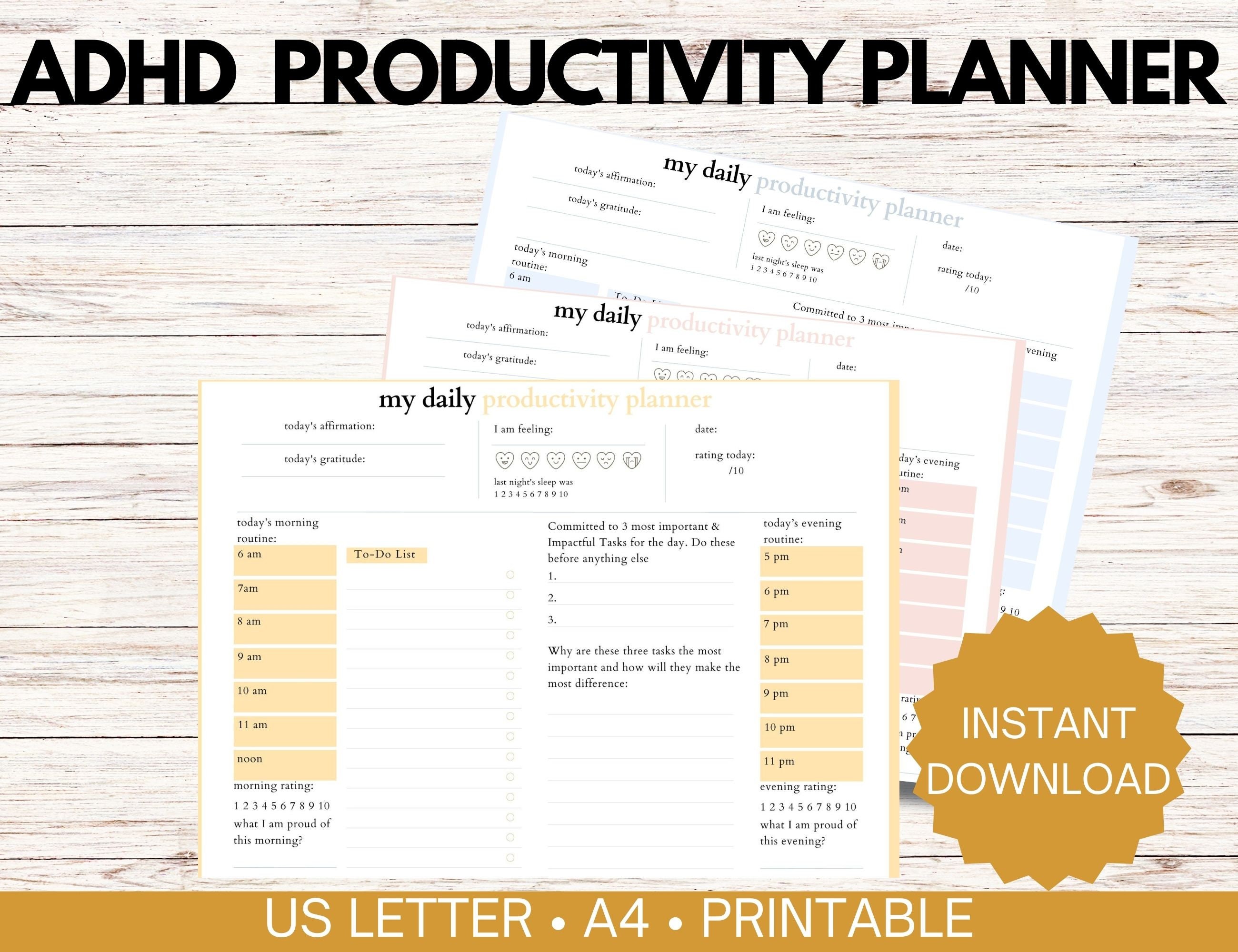 ADHD Productivity Planner Printable Adult ADHD Journal Self - Etsy