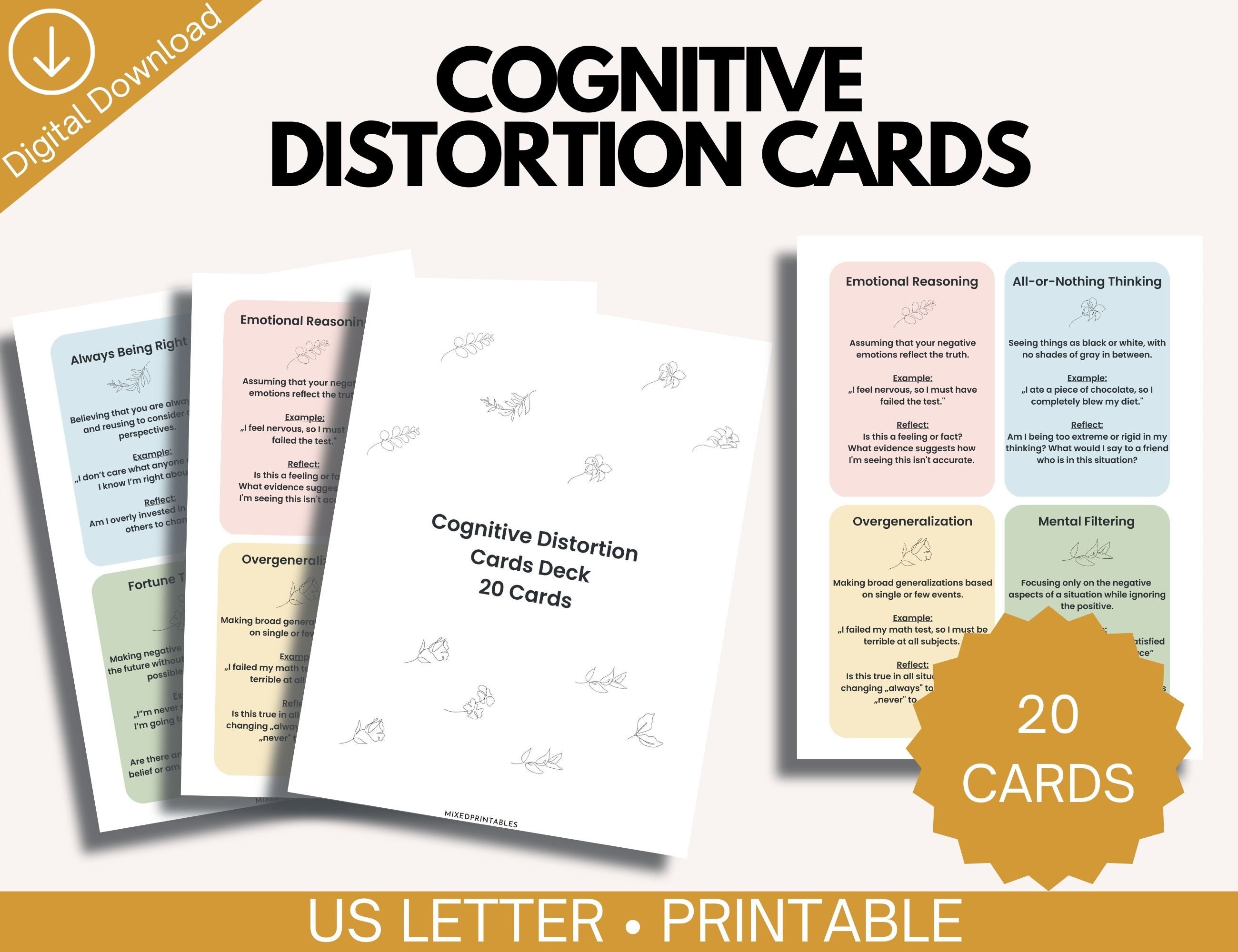 Cognitive Distortion Cards Flashcards, Thinking Errors, Unhelpful ...