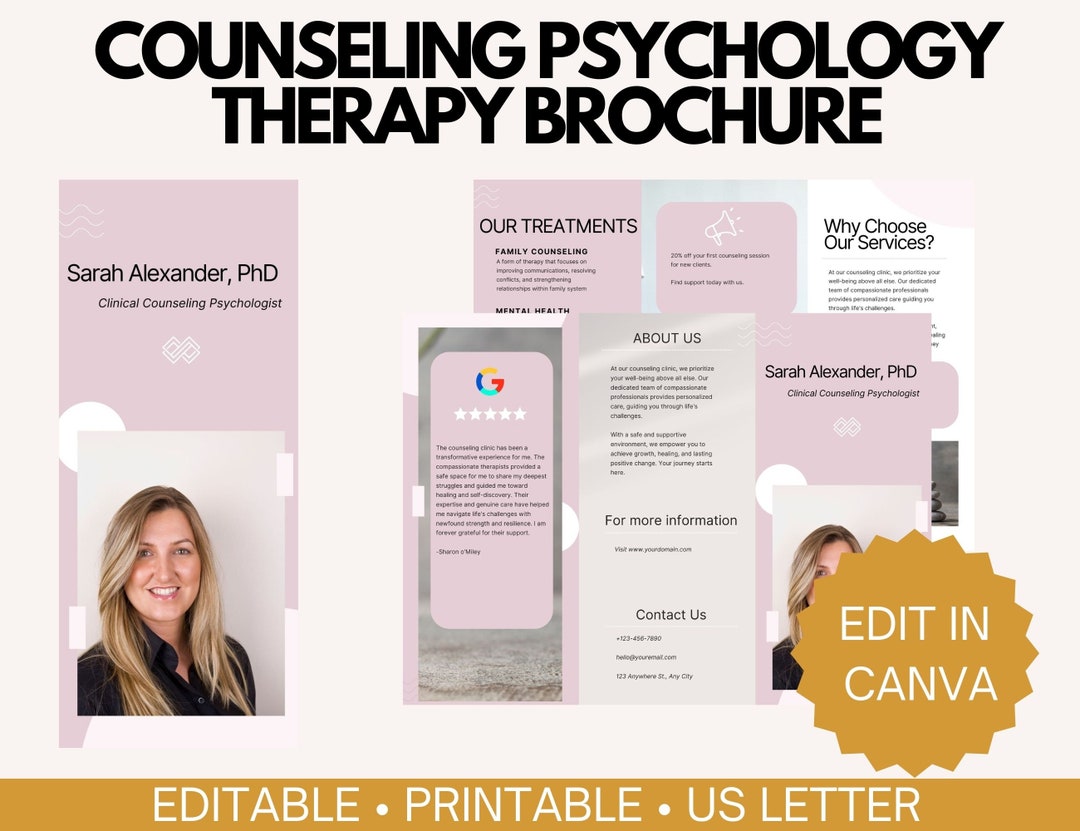 Editable Therapist Brochure | Canva Trifold Counseling Template ...