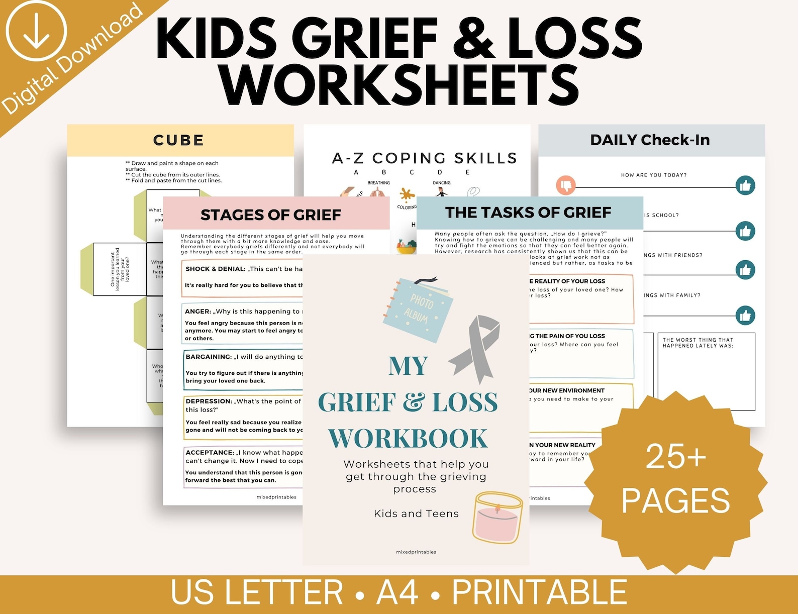 Grief Mental Health Worksheet, Healing Tool for Coping With Loss, Self ...