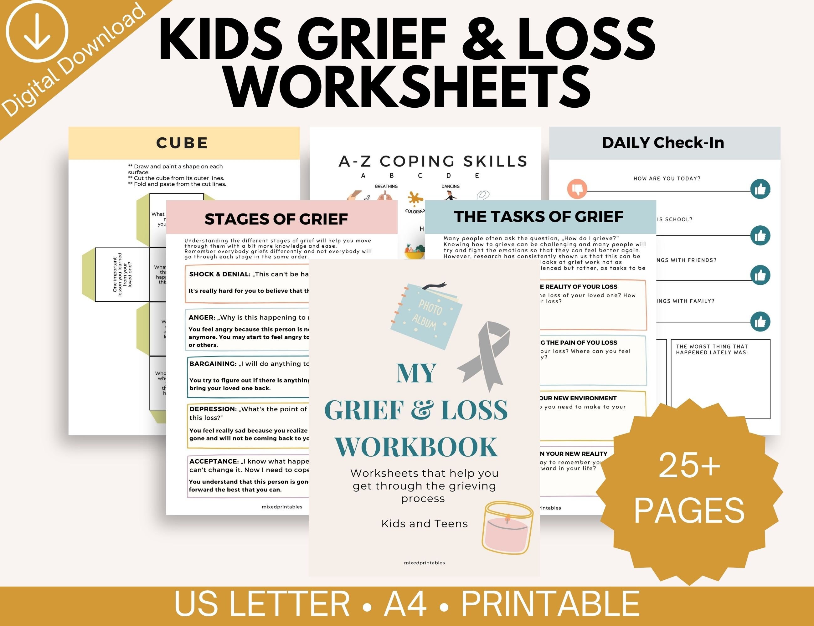 Grief Mental Health Worksheet, Healing Tool for Coping With Loss, Self ...