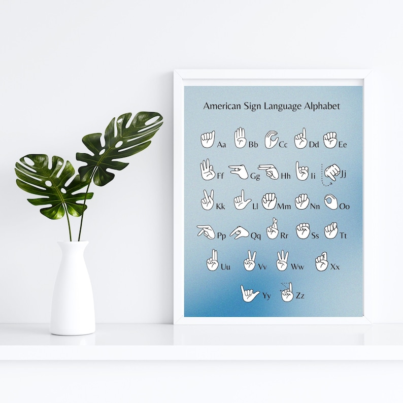 ASL Alphabet Poster Printable | Minimalist Blue Sign Language Wall Art ...